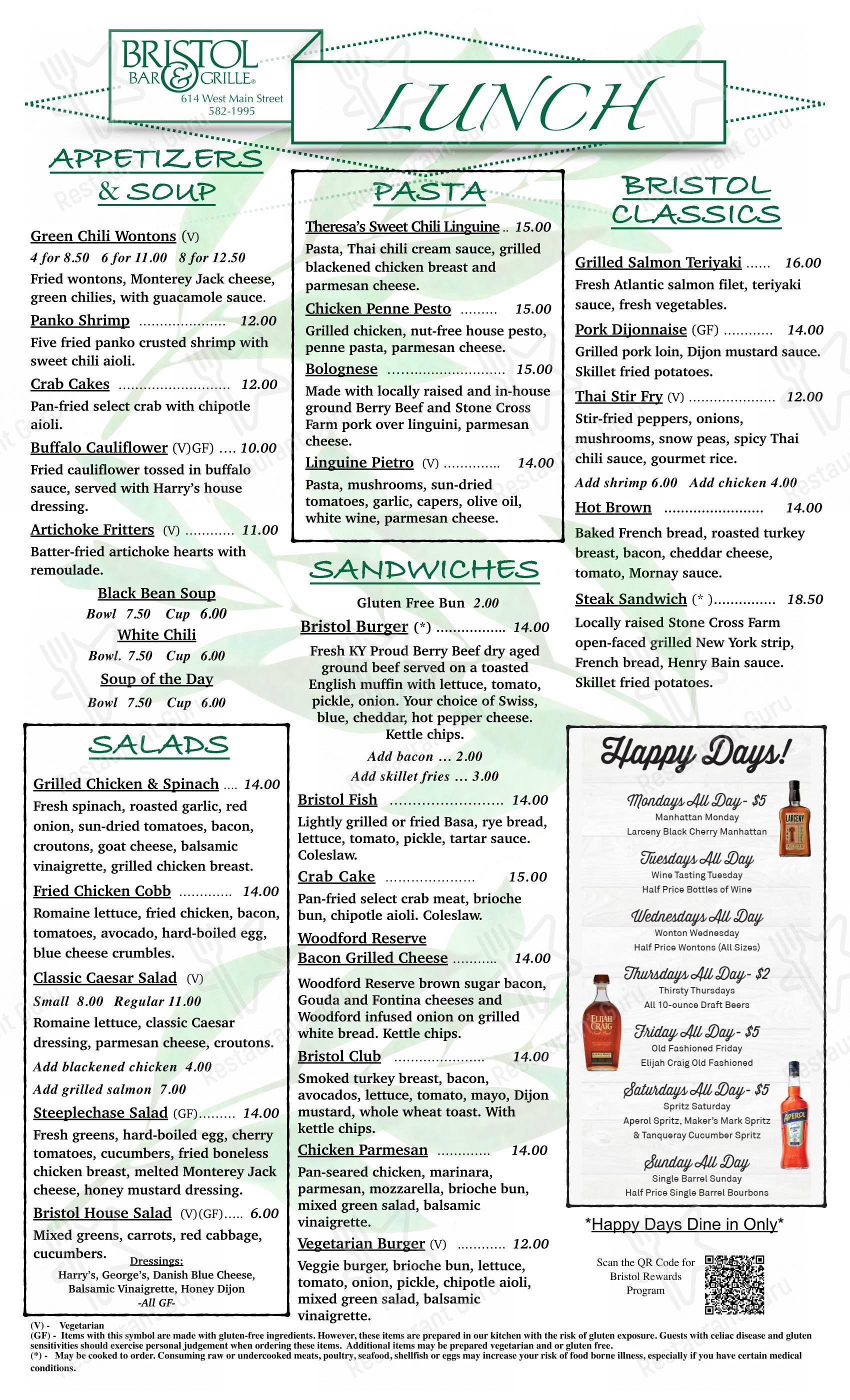 Menu at Bristol Bar & Grille East, Louisville, 300 N Hurstbourne Pkwy