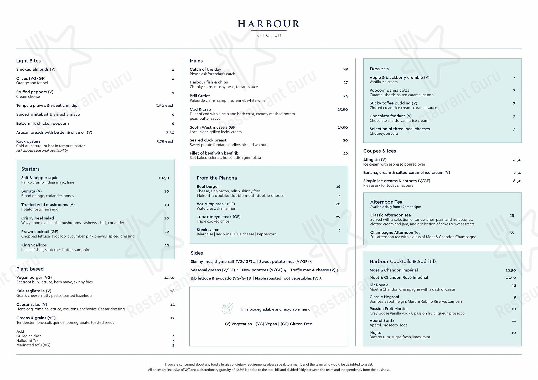 Menu at Harbour Kitchen & Bar, Bristol
