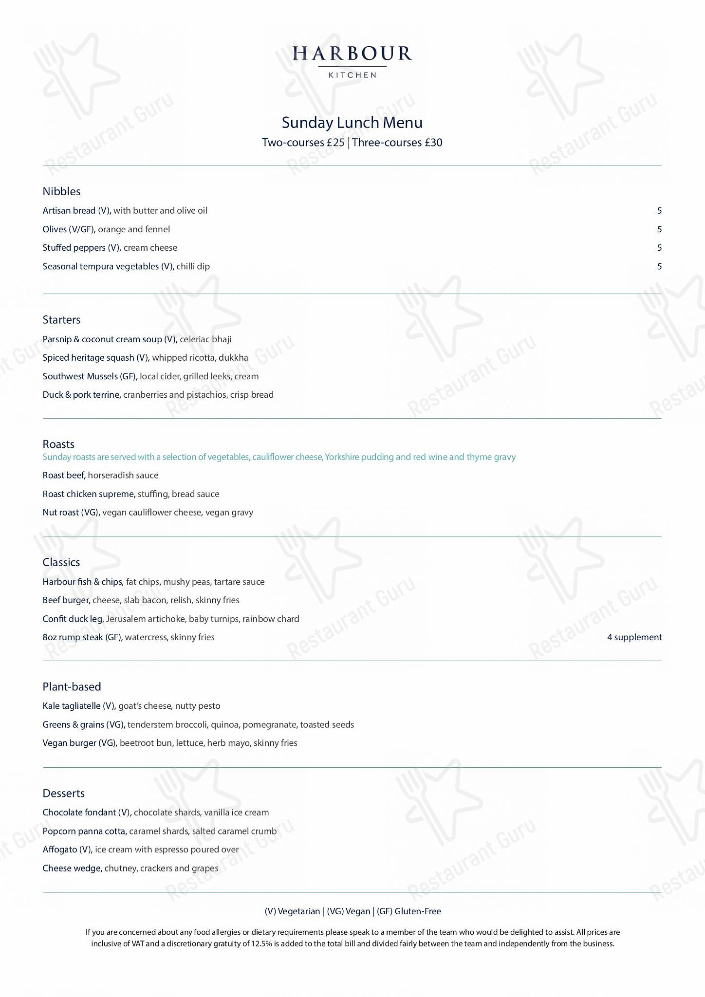 Menu at Harbour Kitchen & Bar, Bristol