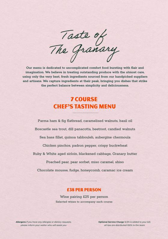 Menu at The Granary Bristol - Restaurant, Cocktail Bar, Café,, Bristol