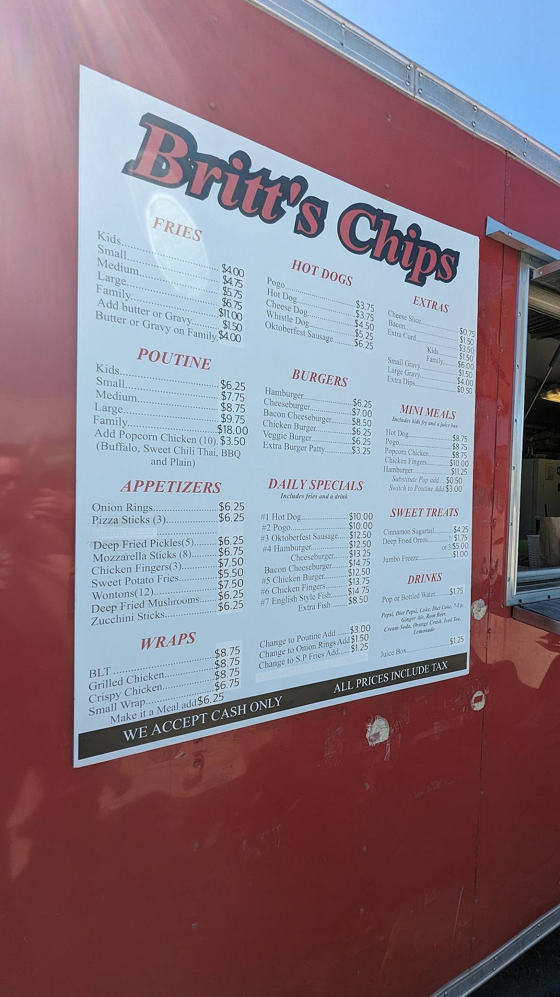 Menu at Britt's Chips restaurant, Smiths Falls, 10 Ferrara Dr