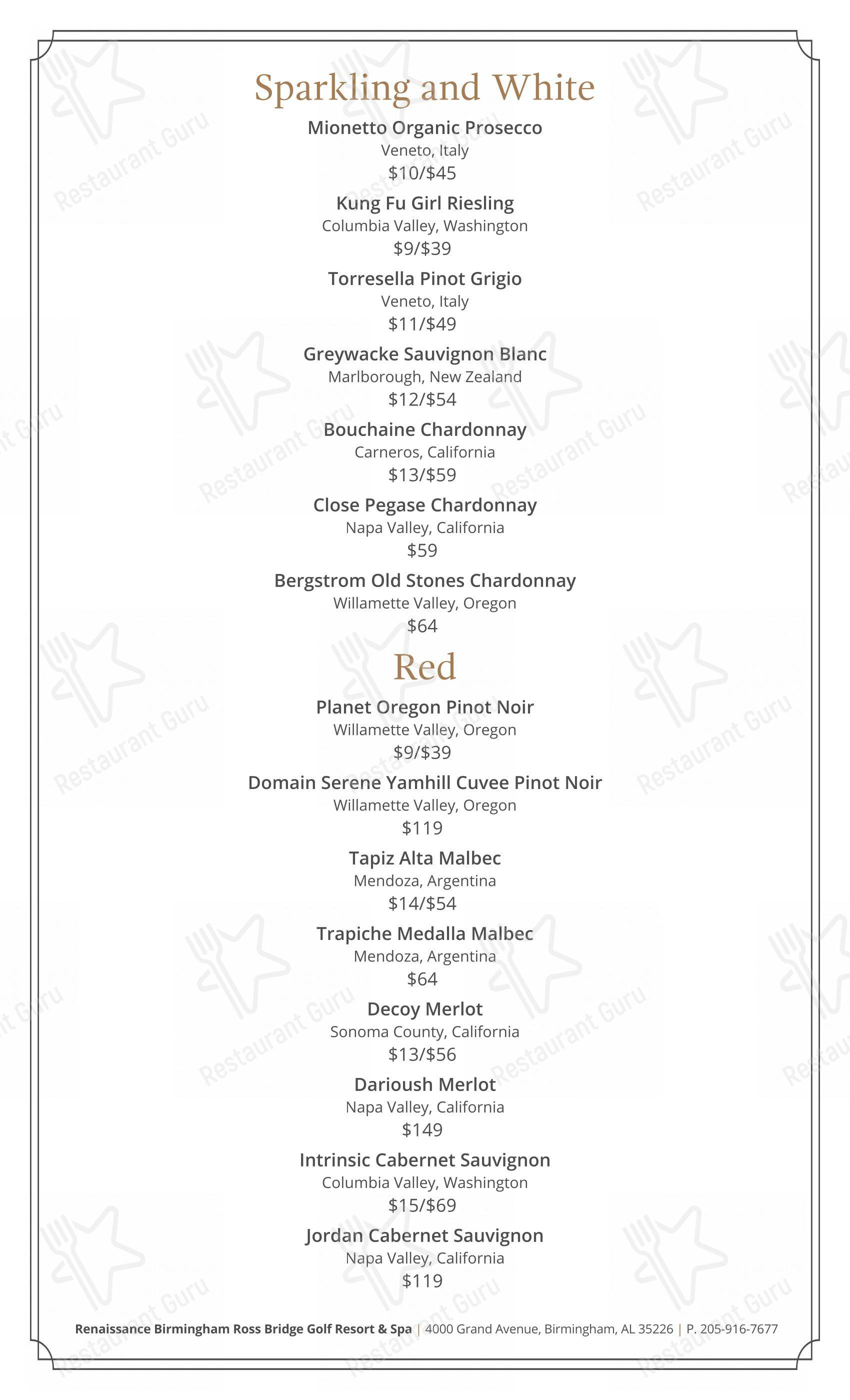 Menu at Brock's At Ross Bridge restaurant, Birmingham