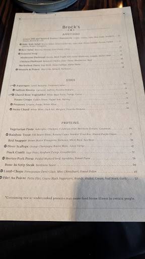 Menu at Brock's At Ross Bridge restaurant, Birmingham