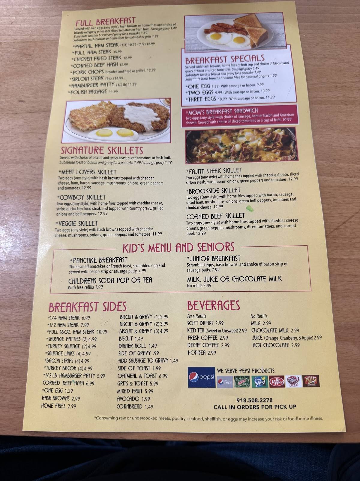 Menu at Brookside Diner restaurant, Tulsa, S Peoria Ave