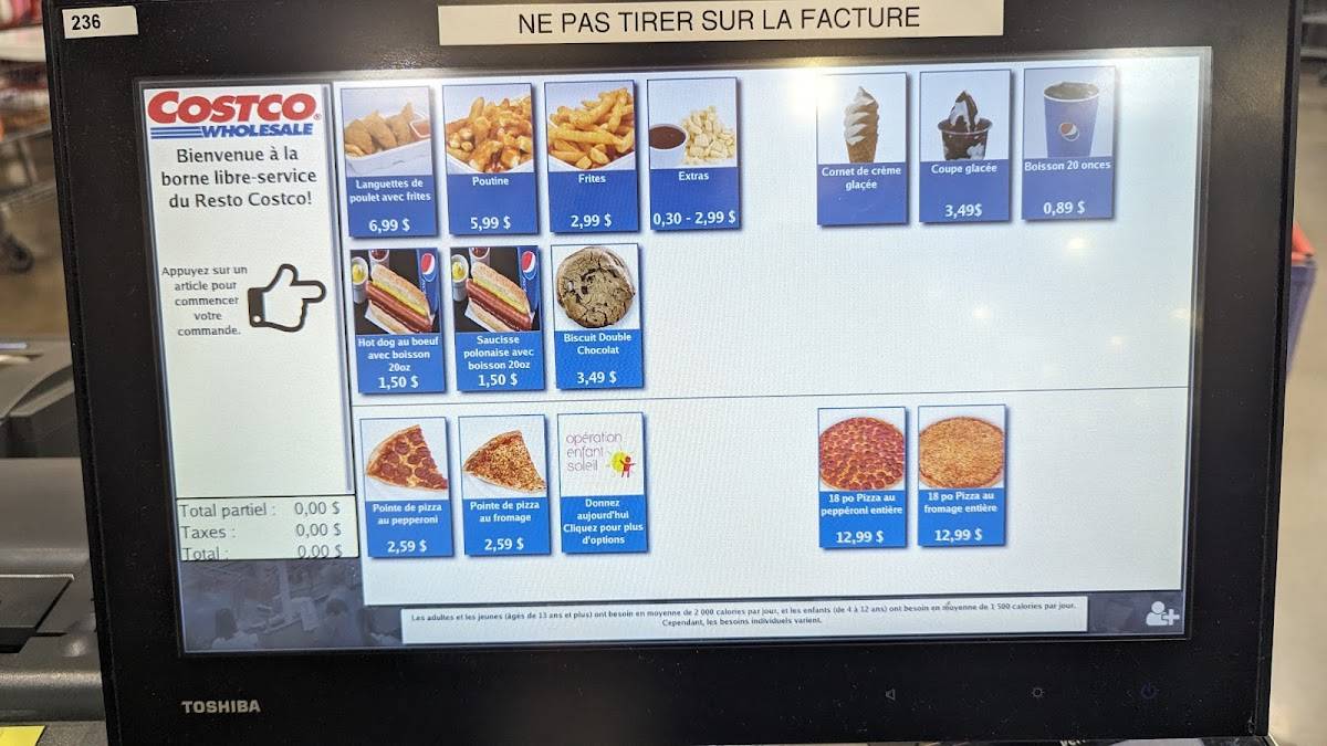 Menu at Costco Food Court restaurant, Brossard, Taschereau Blvd