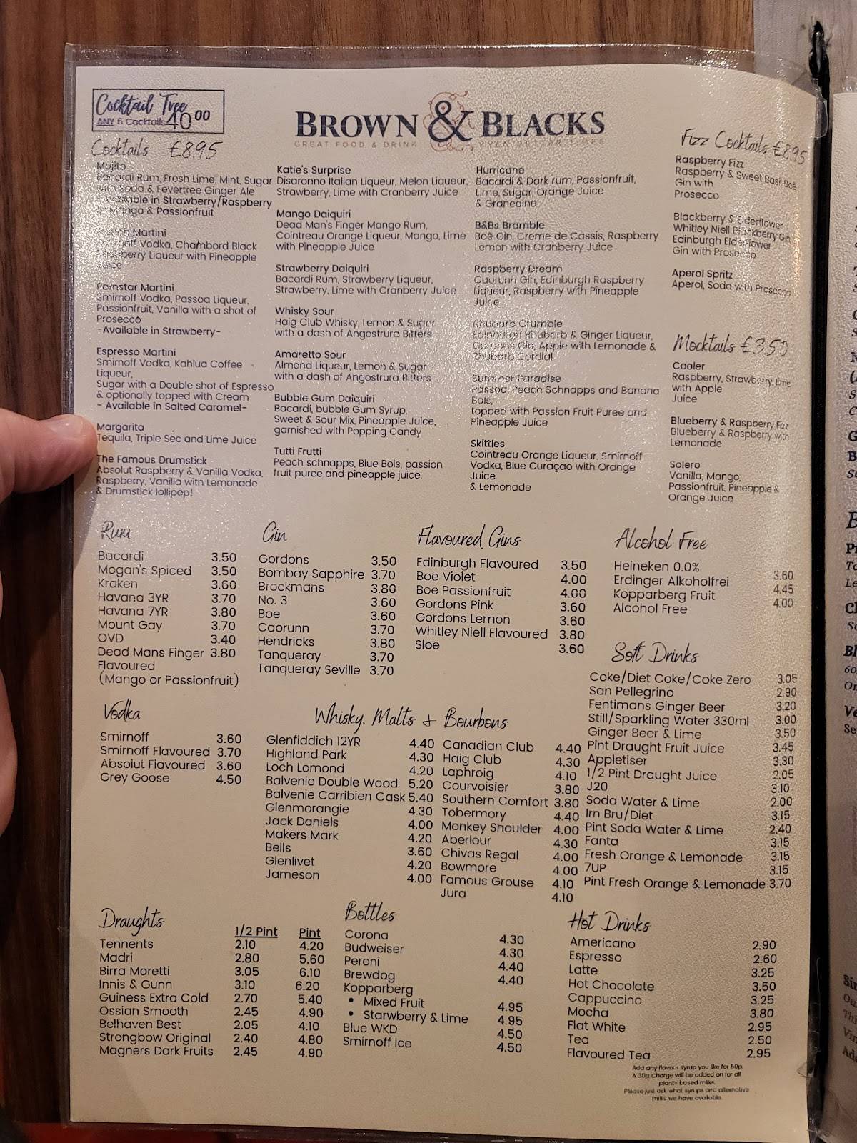 Menu at Brown & Blacks restaurant, Perth, 8 Angus Rd