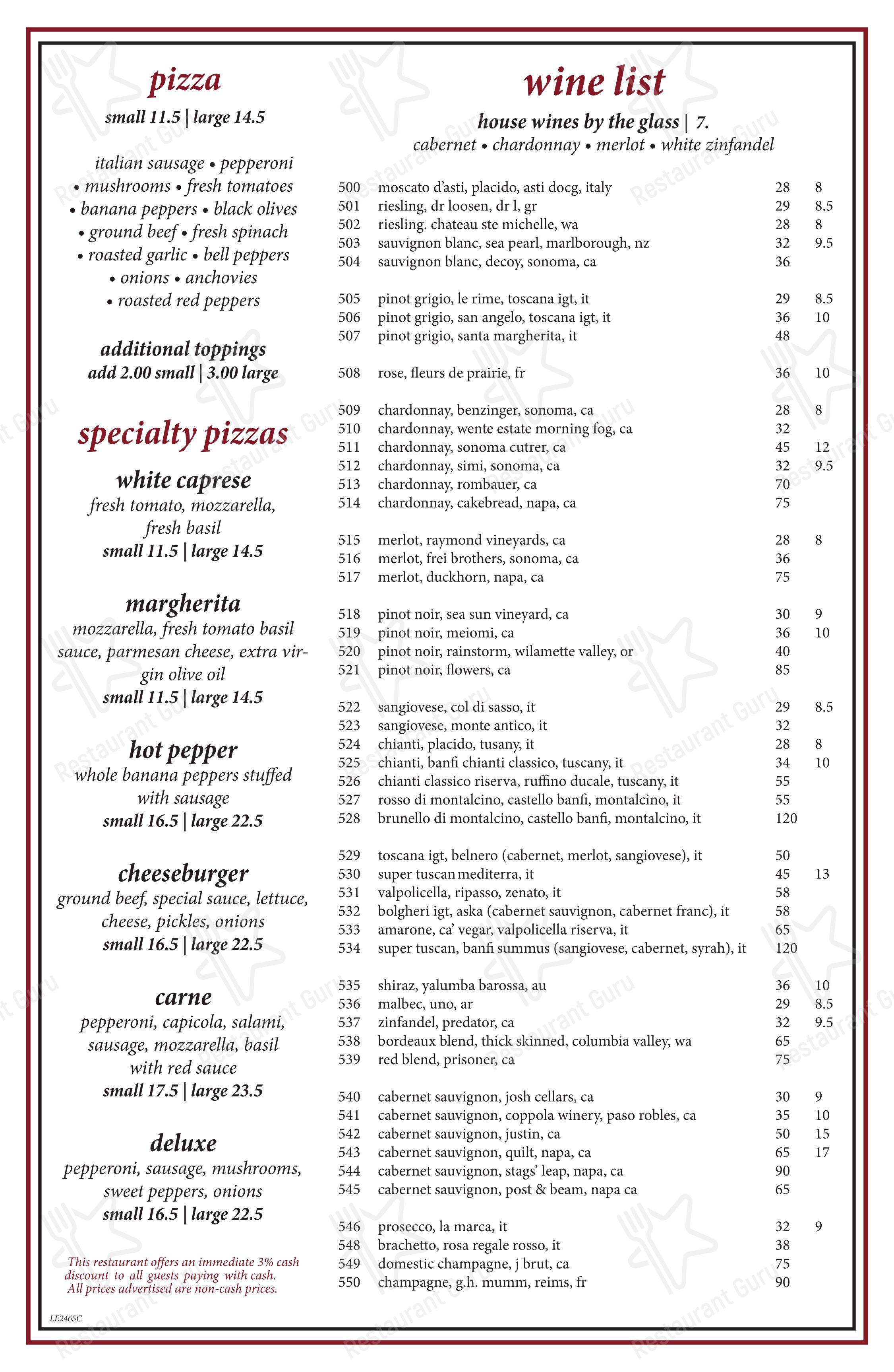 Menu at Bucci's J Bella pizzeria, Strongsville