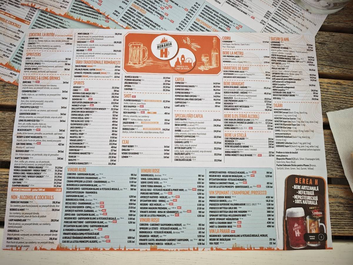 Menu at Berăria H Herăstrău, Bucharest