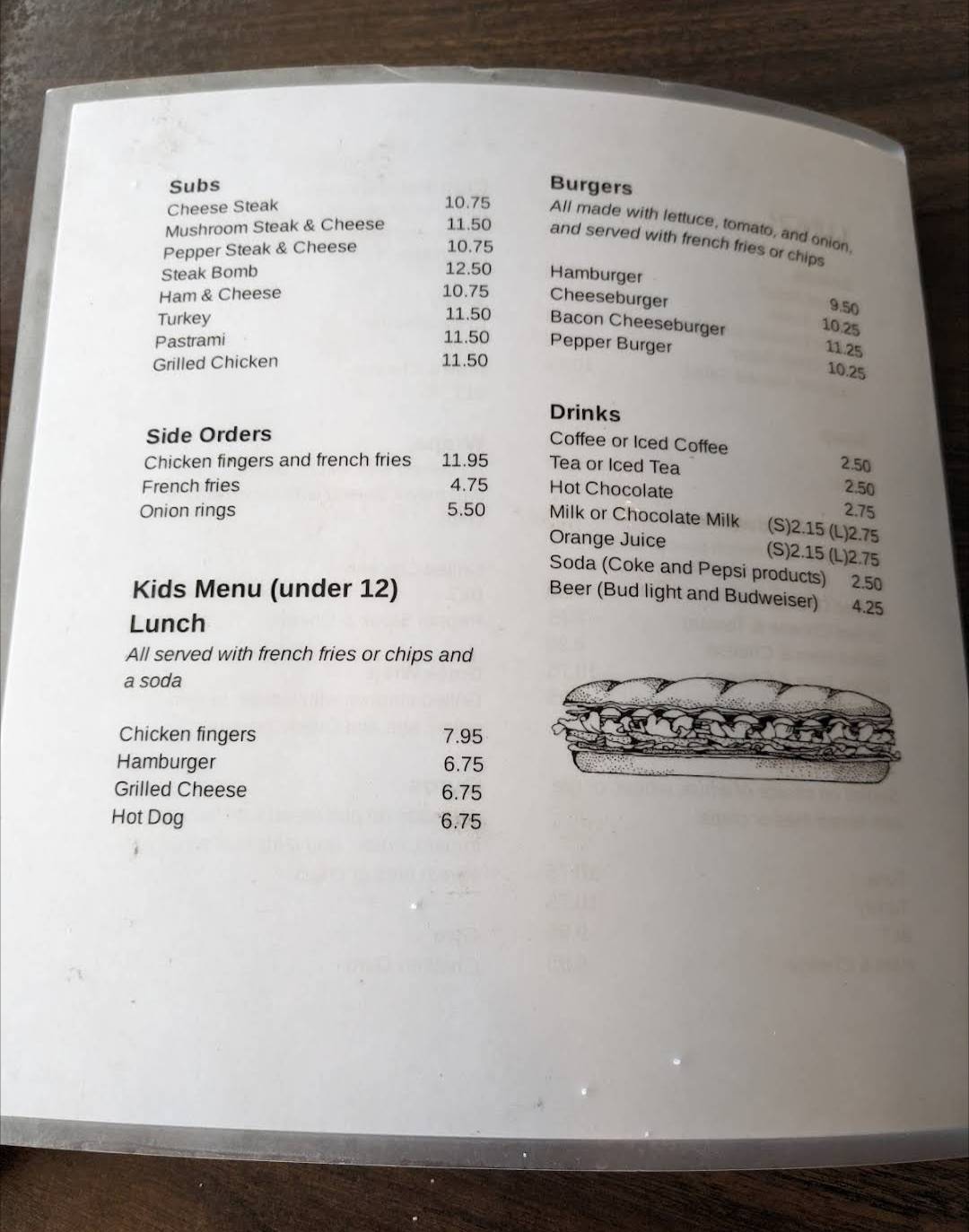 Menu at Bud's Restaurant, Nashua