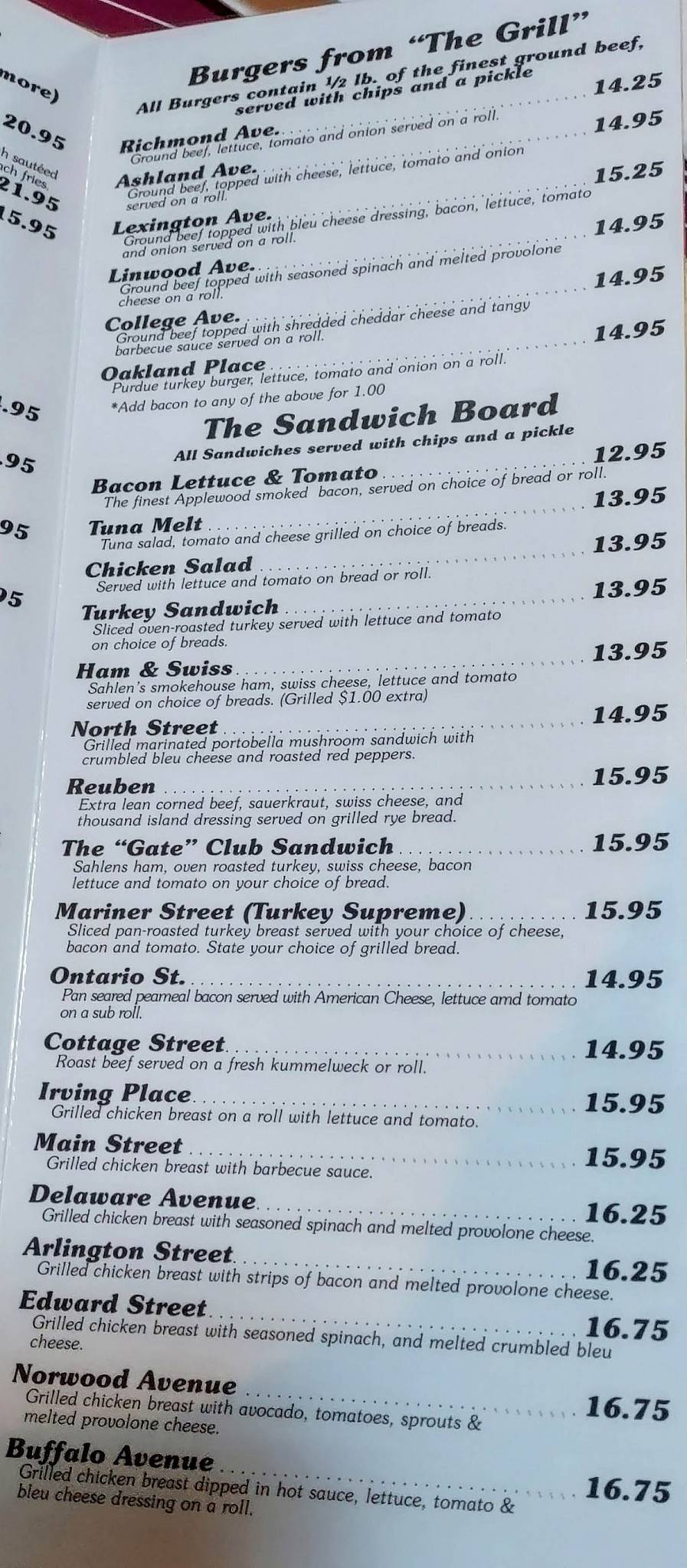 Menu at Gabriel's Gate pub & bar, Buffalo
