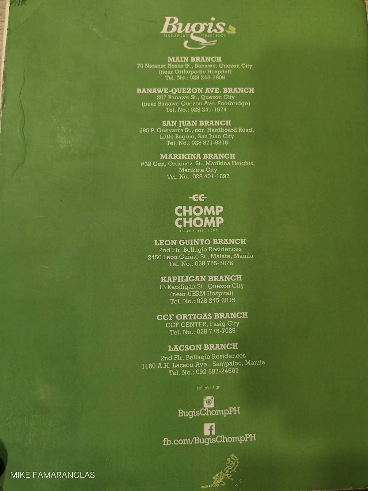Menu at Bugis Singapore Street Food restaurant, Quezon City, 78 Nicanor ...