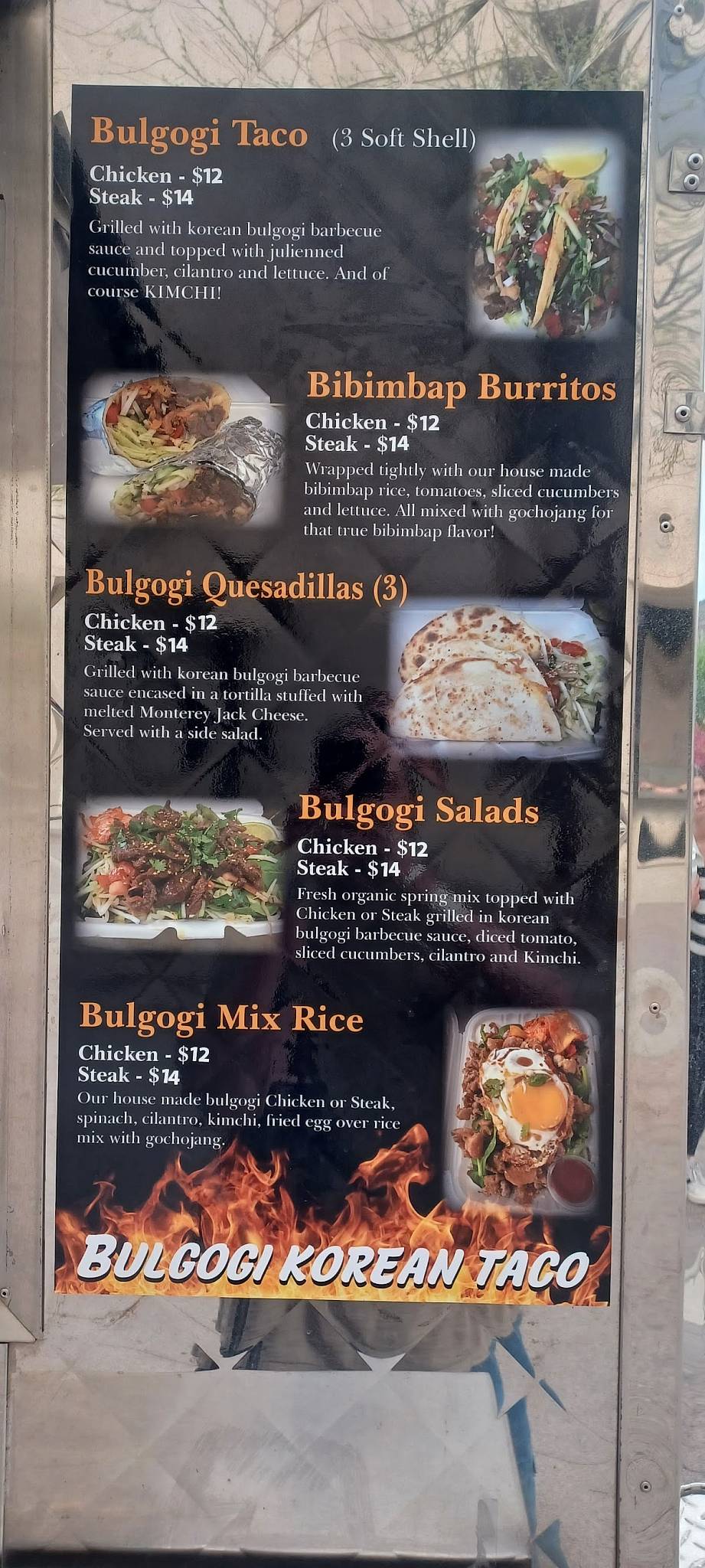 Menu at Bulgogi Korean Tacos Food Cart restaurant, Madison, Library Mall