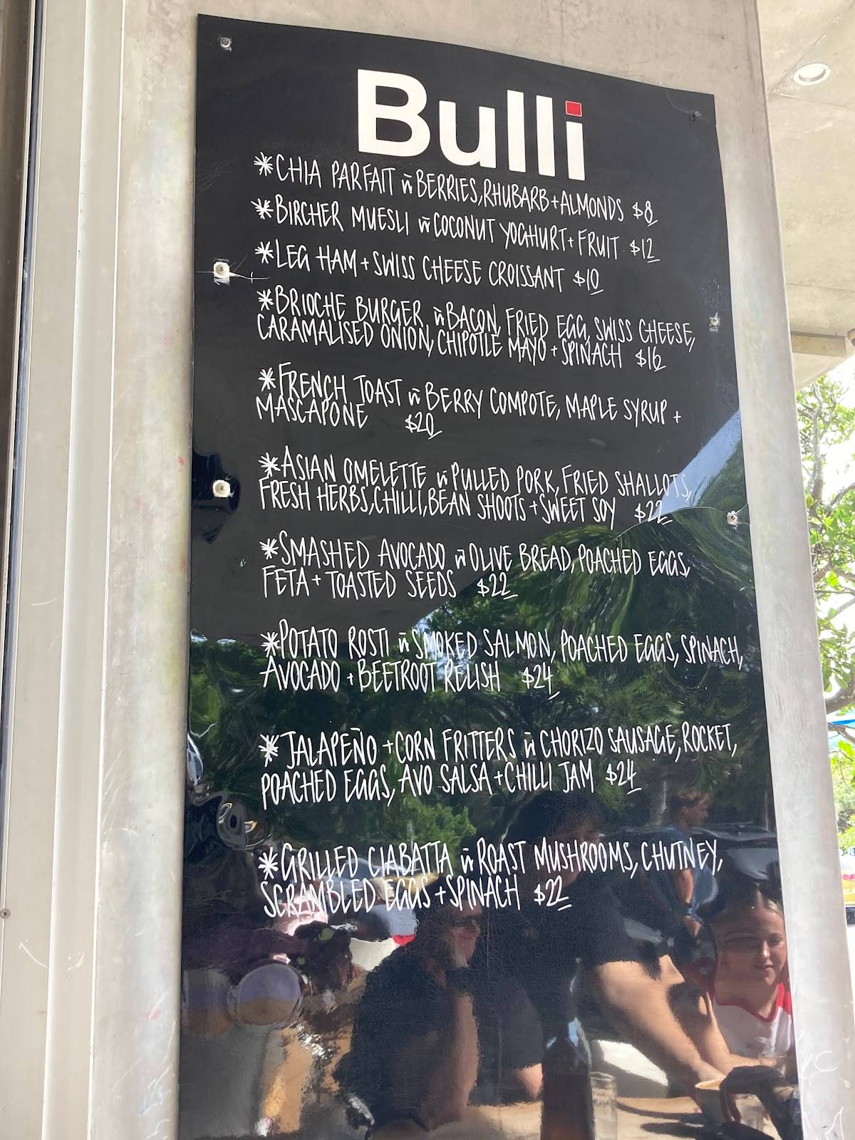 Menu at Bulli Cafe & Pizza Bar, Marcoola
