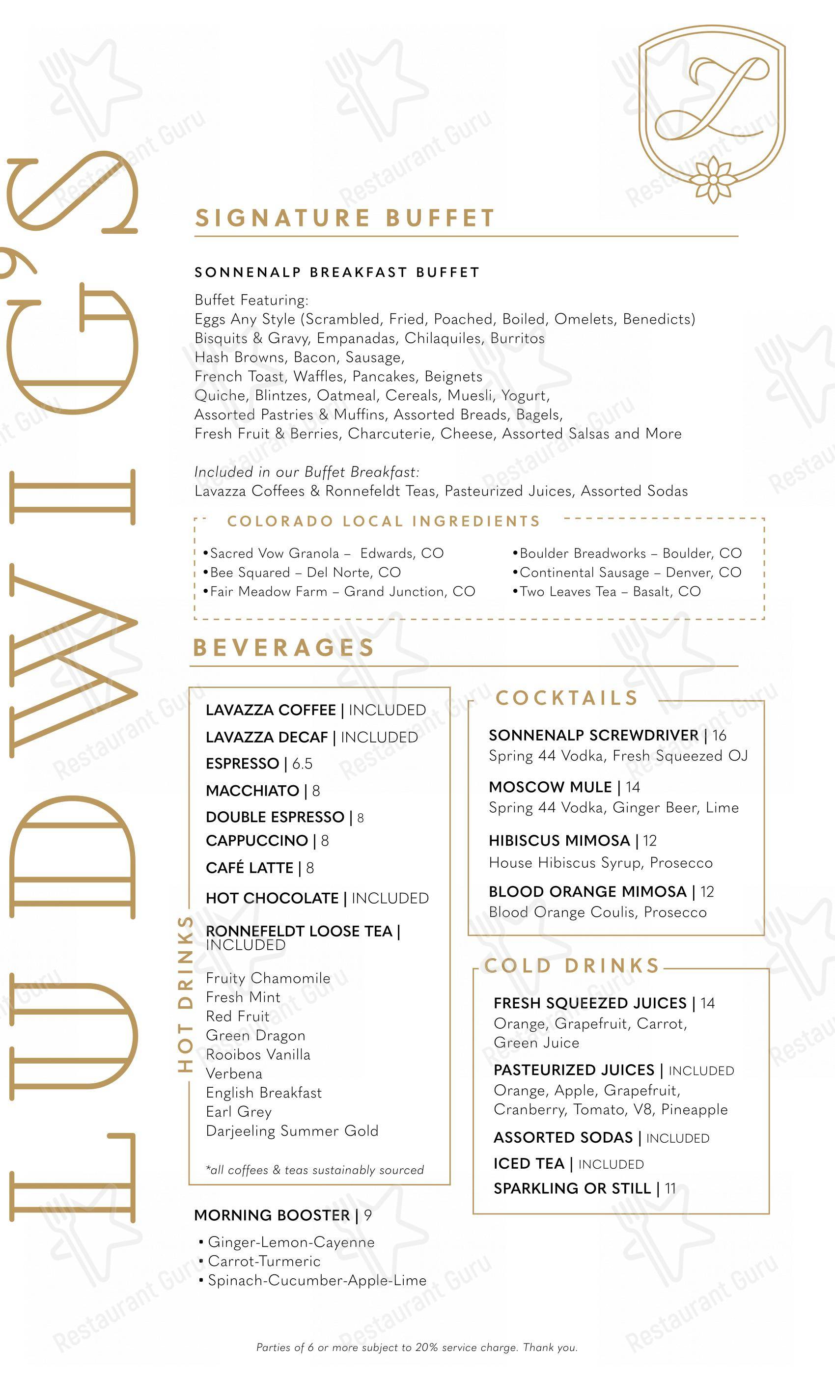 Menu at Bully Ranch Restaurant, Vail