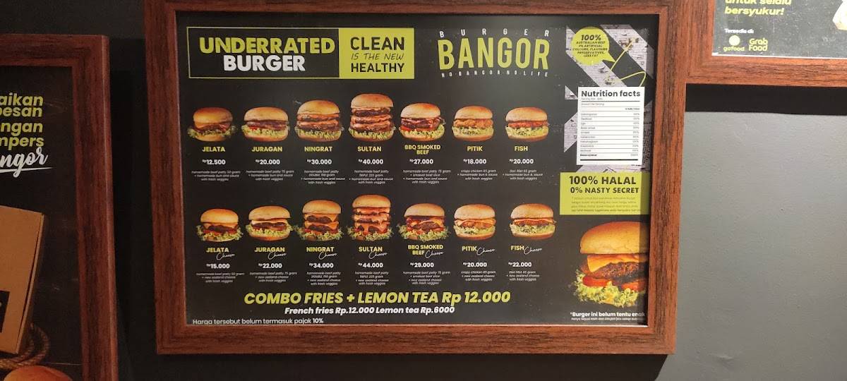 Carta del restaurante Burger Bangor Kota Wisata, Indonesia