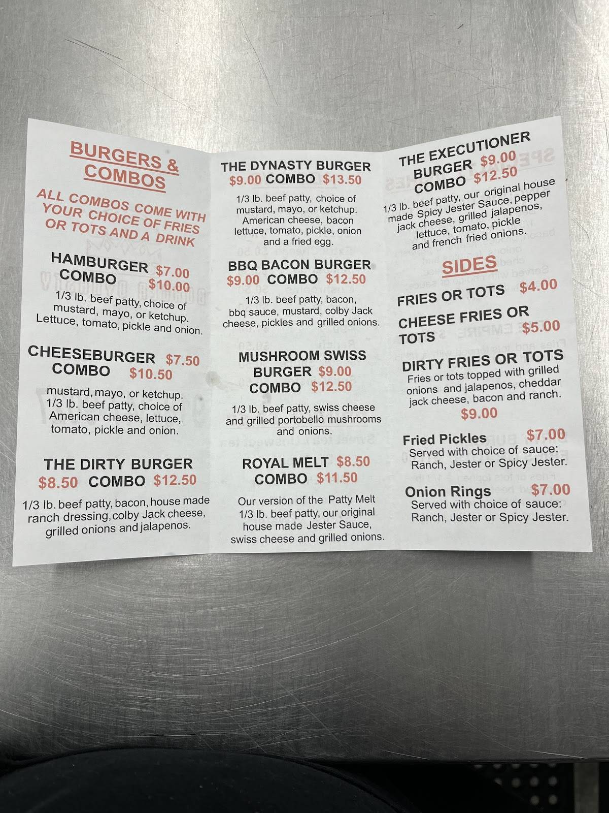 Menu at Burger Dynasty restaurant, Sapulpa