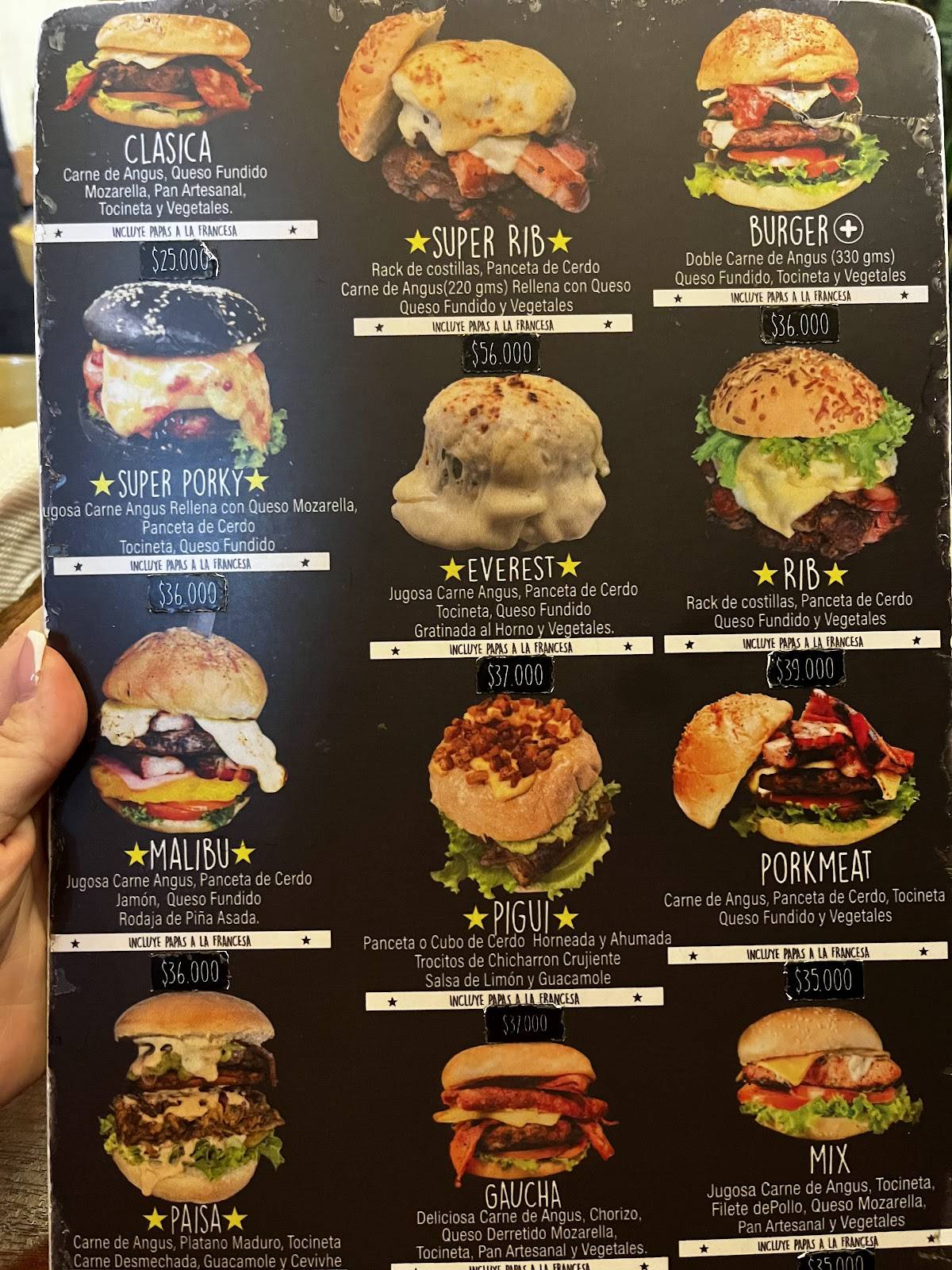 Carta del restaurante Burger Mas, Itagüí