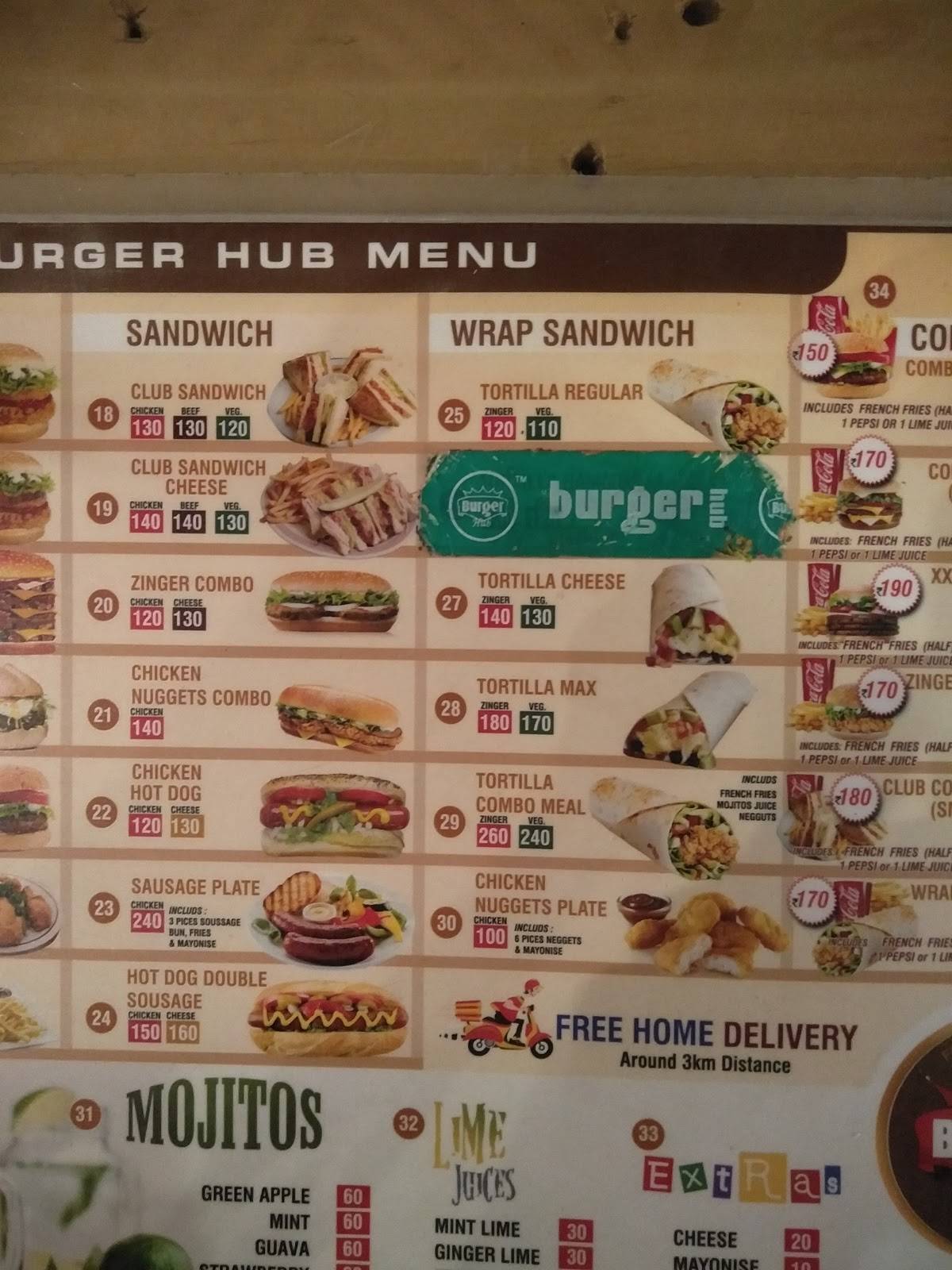 Menu at Burger hub, Guruvayur