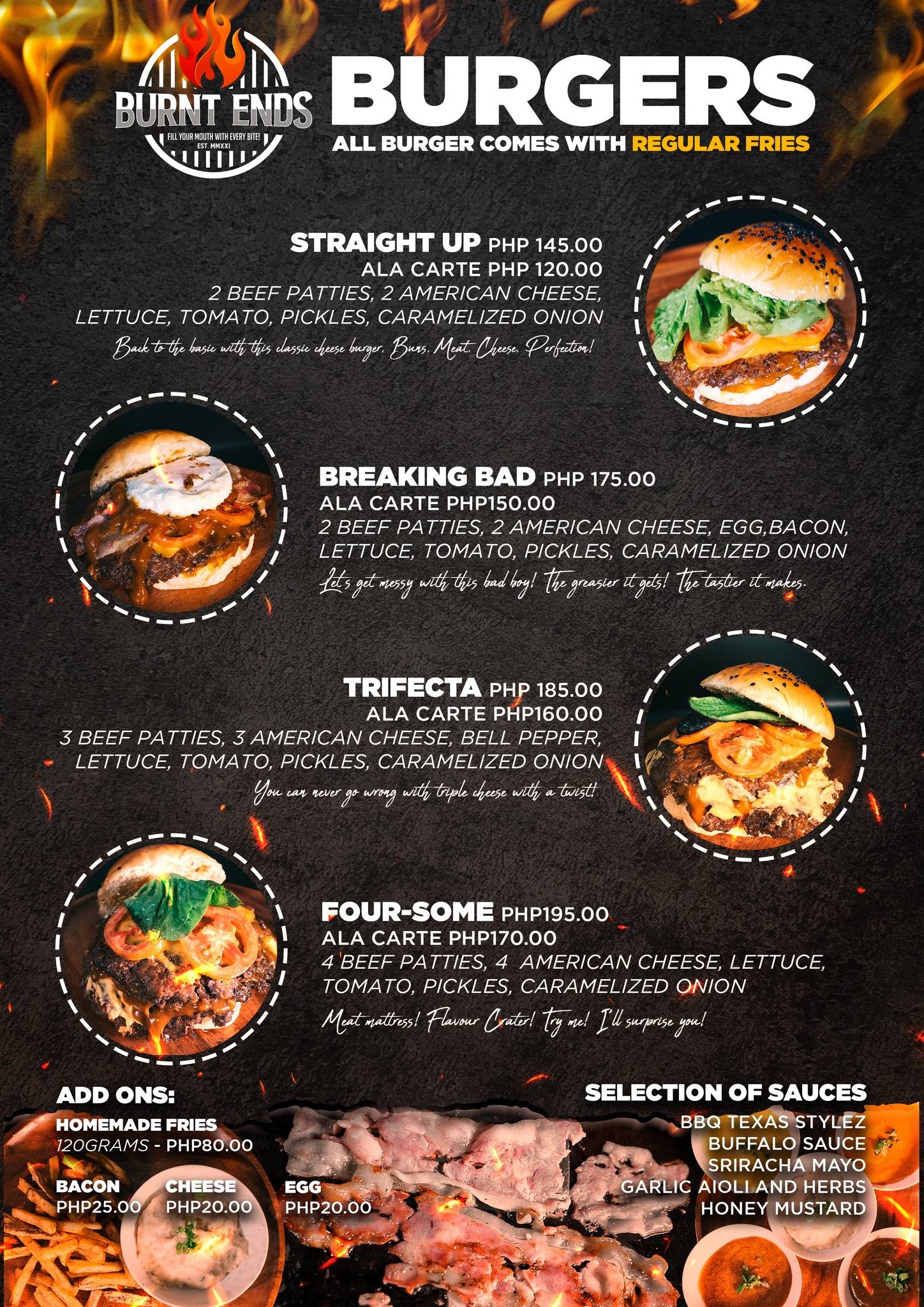 Menu at burnt ends restaurant, Malolos, 3000 Sumapa Ligas Rd