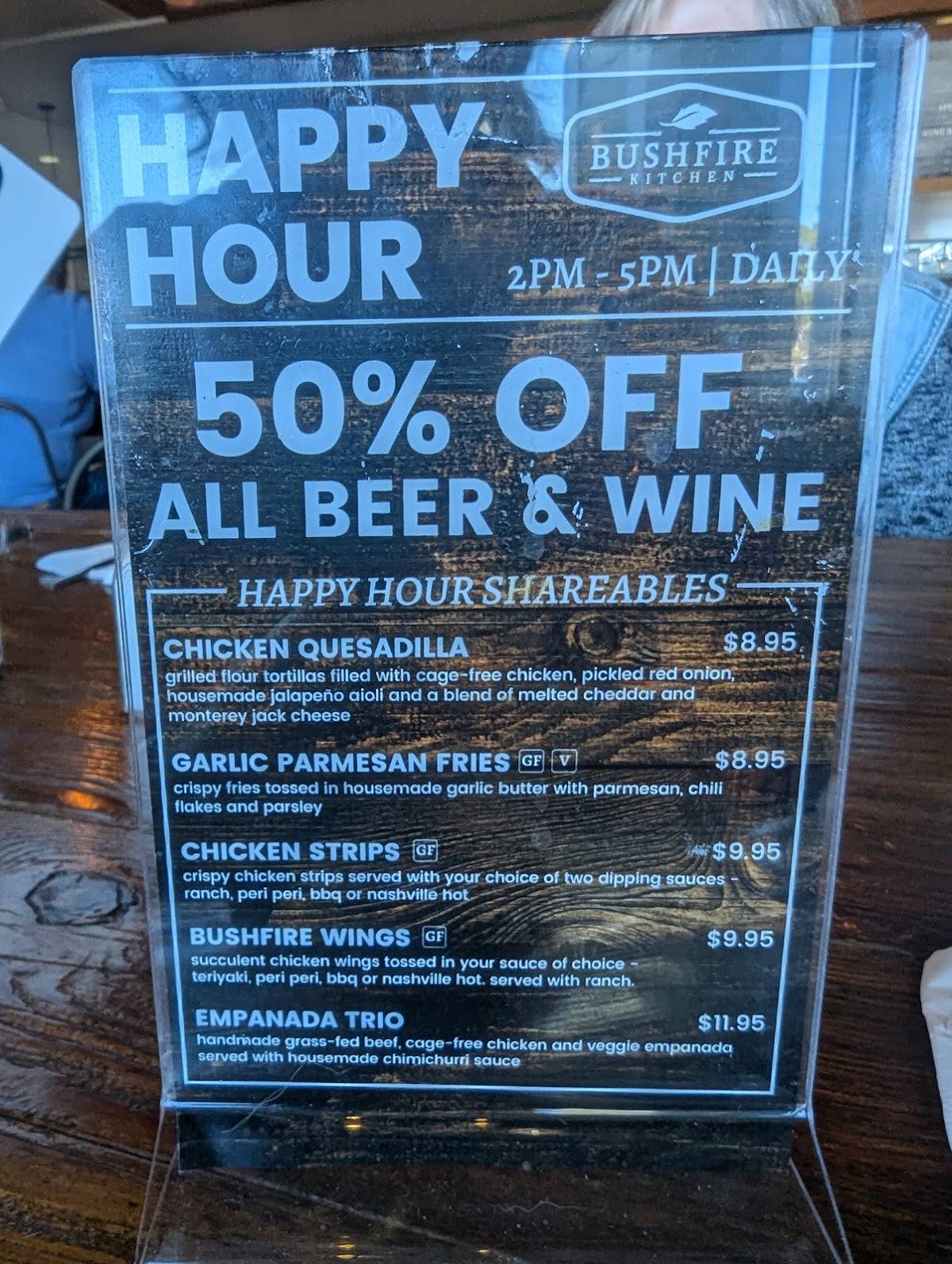 Menu at Bushfire Kitchen - Del Mar restaurant, Del Mar, Del Mar Heights Rd