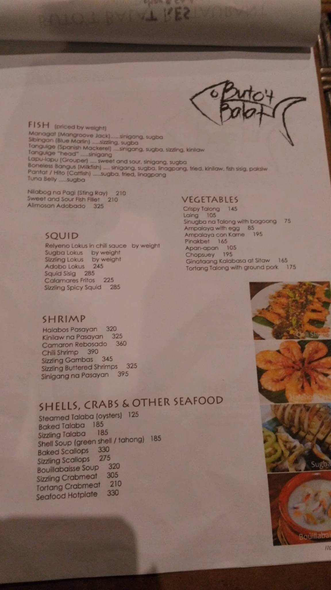 Menu at Buto't Balat Restaurant, Iloilo City, PHG5+28Q