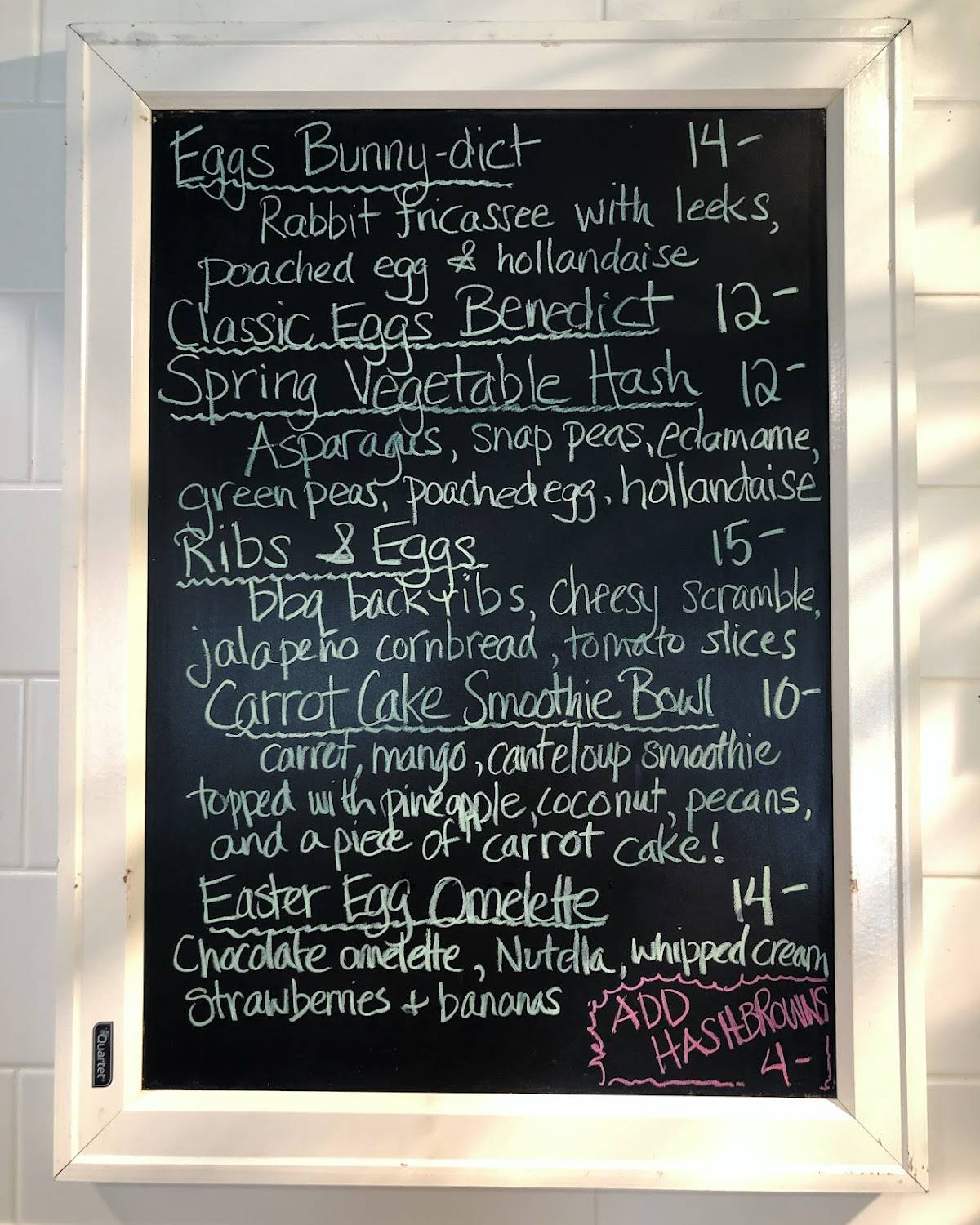 Menu at Buvette restaurant, Winnipeg