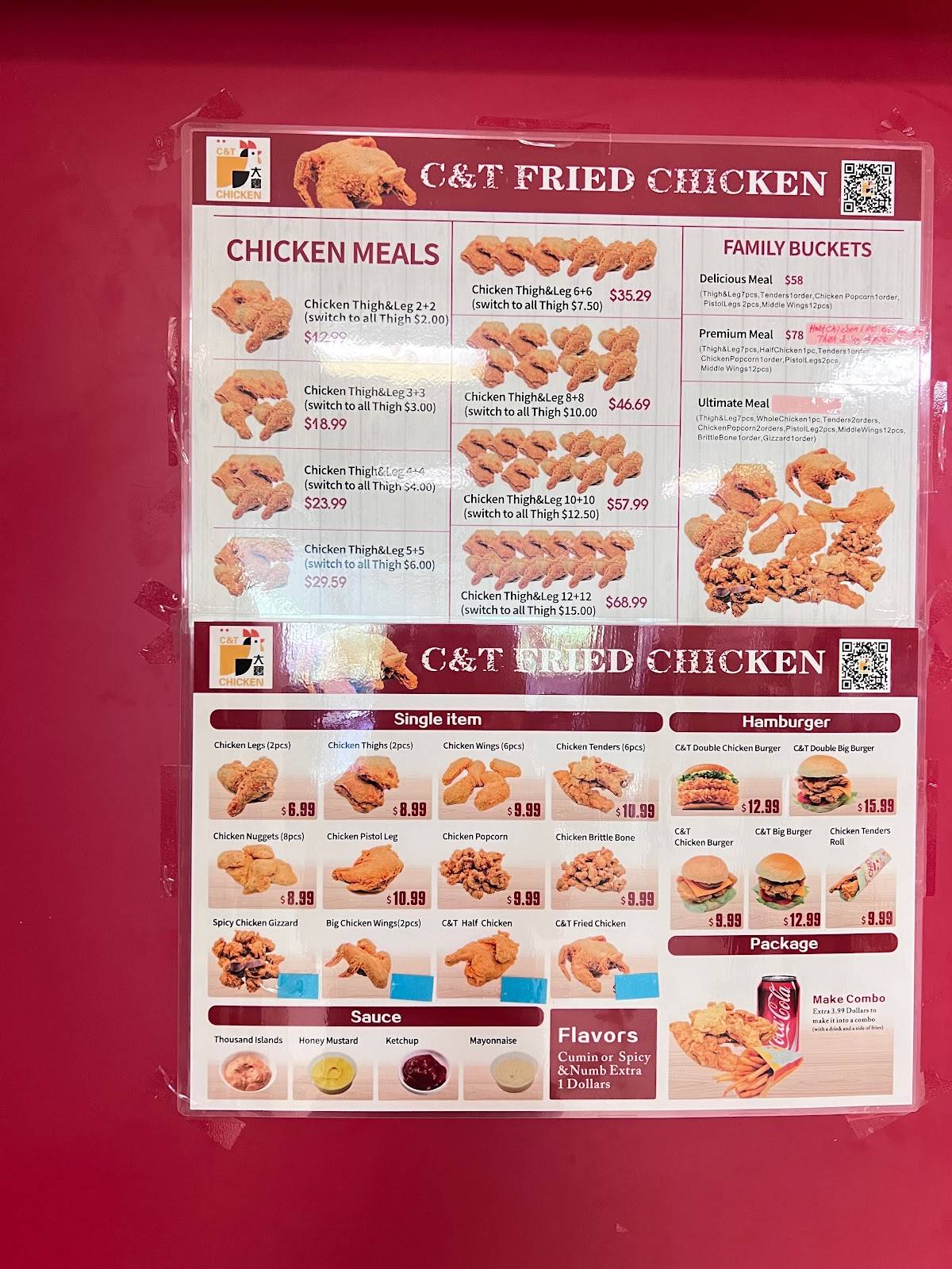 Menu au C&T Fried Chicken restaurant, Richmond