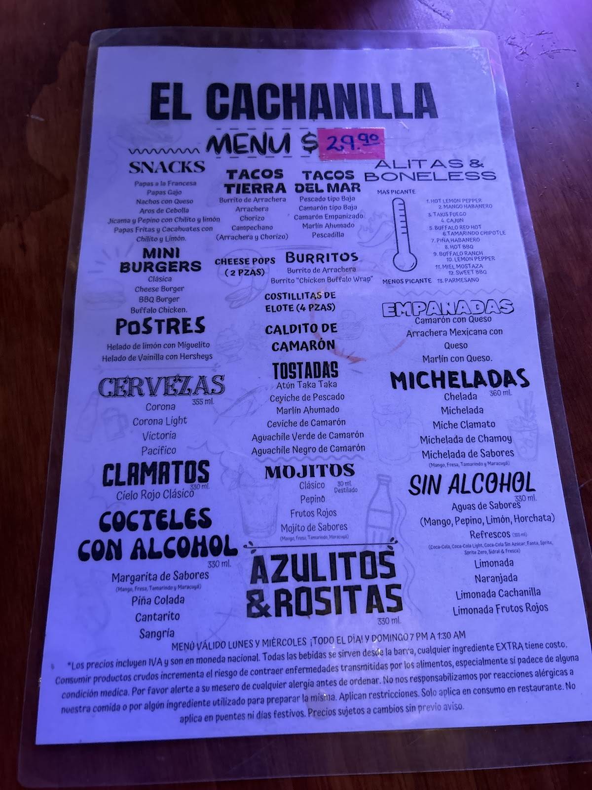 Carta del restaurante CACHANILLA EL REFUGIO, Santiago del Querétaro