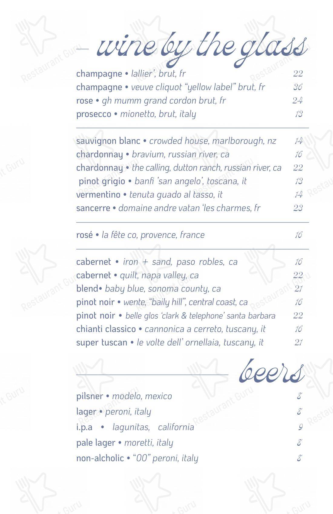 Carta del pub y bar CAMPI Italian, Delray Beach