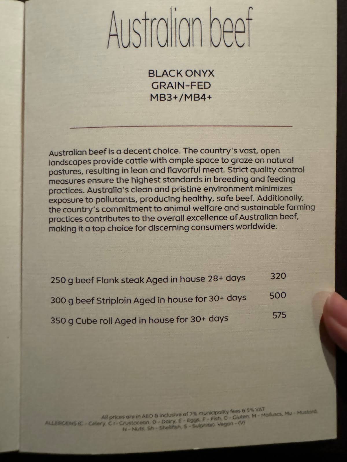 Menu at CARO Steakhouse Frenzy, Dubai