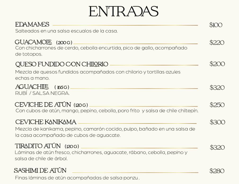 Carta del restaurante CASA DANTE, Culiacán Rosales