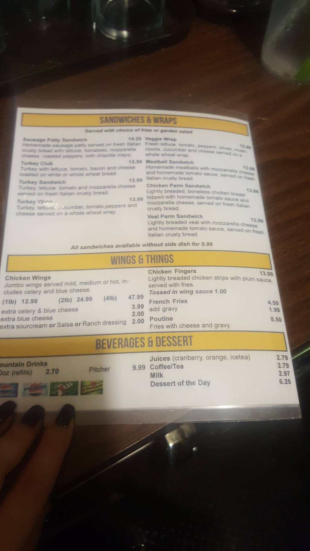 Menu at CC's Dugout Italian Eatery restaurant, Welland