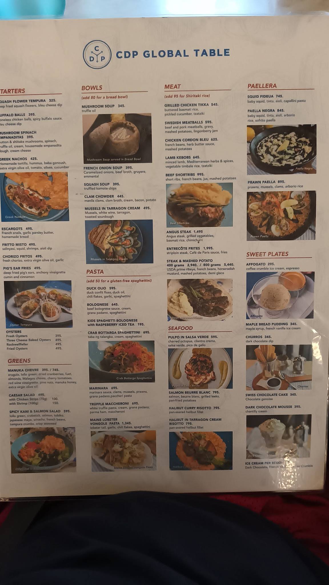 Menu at CDP Global Table restaurant, Makati