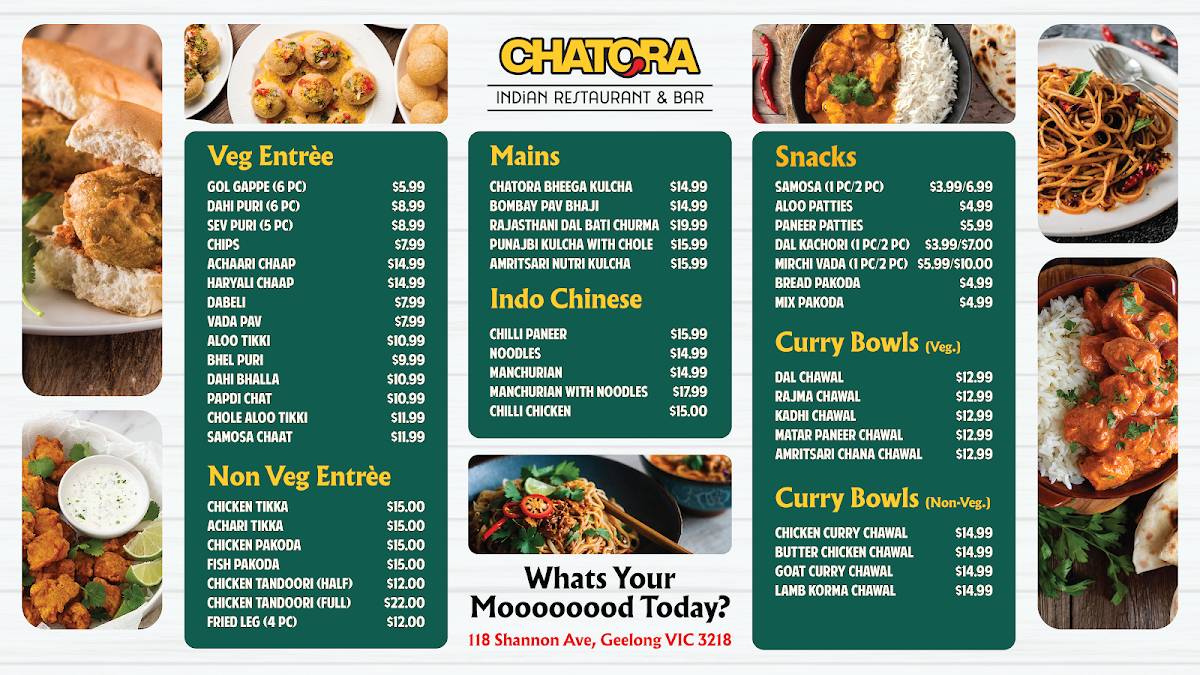 Menu at CHATORA INDIAN RESTAURANT GEELONG, Geelong West