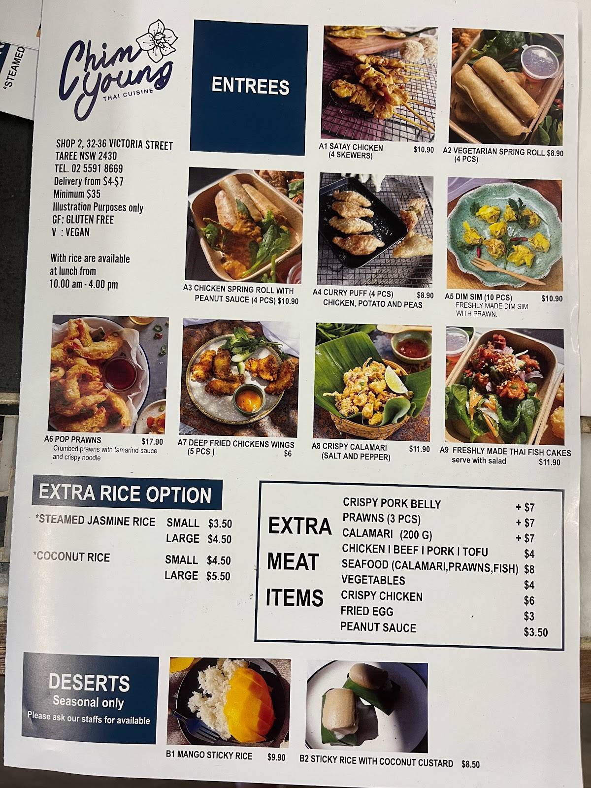 Menu at CHIM YOUNG THAI TAREE restaurant, Taree