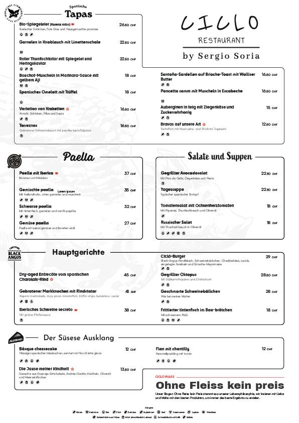 Menu at CICLO RESTAURANT, Biel/Bienne