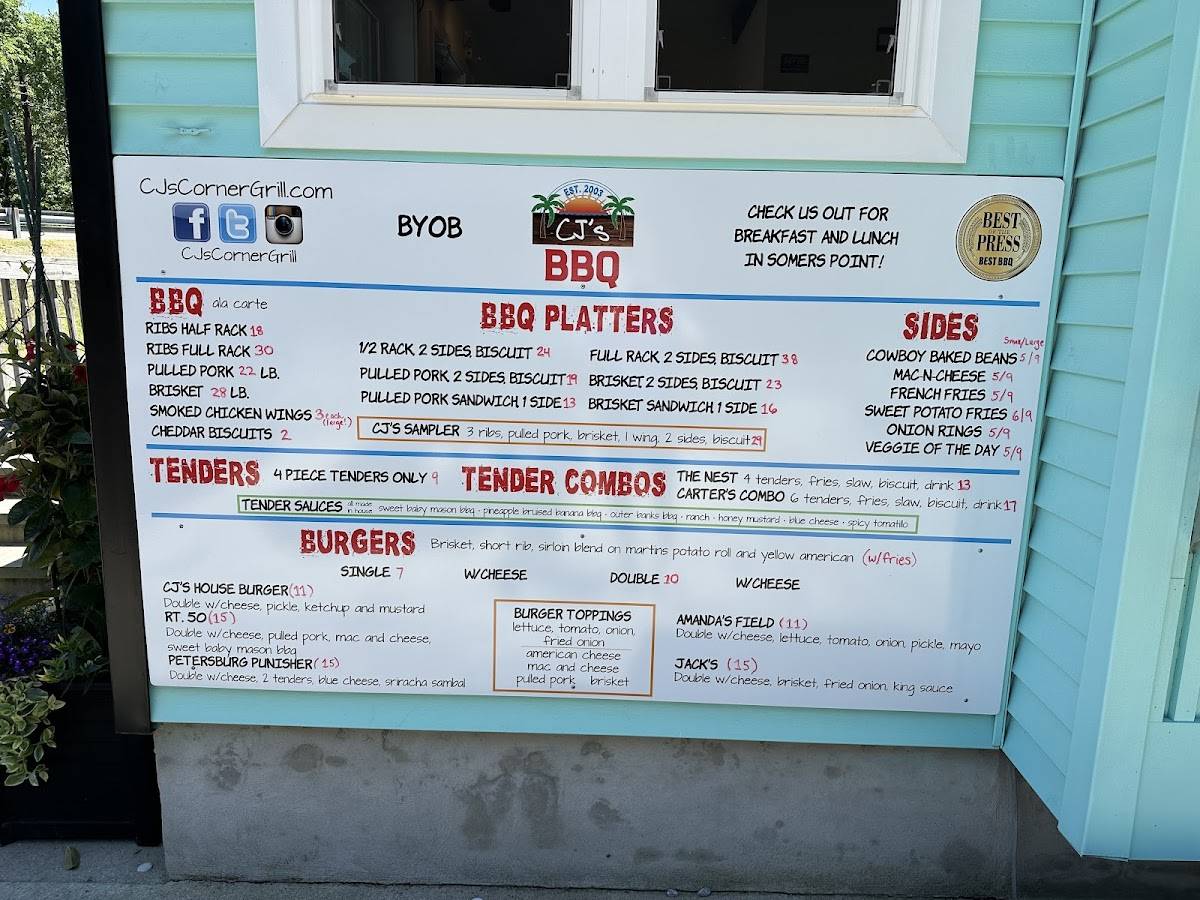 Menu at CJ's BBQ: Burgers and Tenders, Woodbine