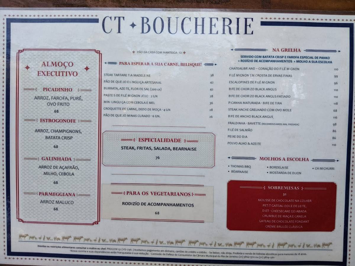 Menu em CT Boucherie churrascaria, Rio de Janeiro, Rua Dias Ferreira