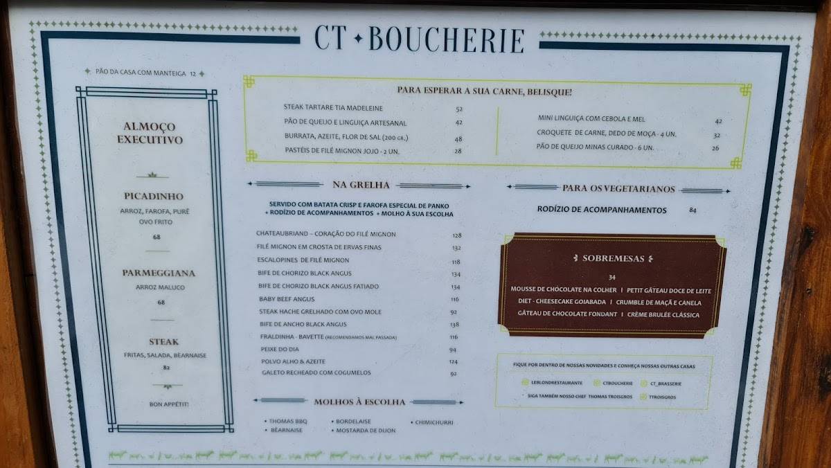 Menu em CT Boucherie churrascaria, Rio de Janeiro, Rua Dias Ferreira