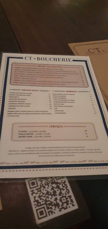 Menu em CT Boucherie churrascaria, Rio de Janeiro, Rua Dias Ferreira