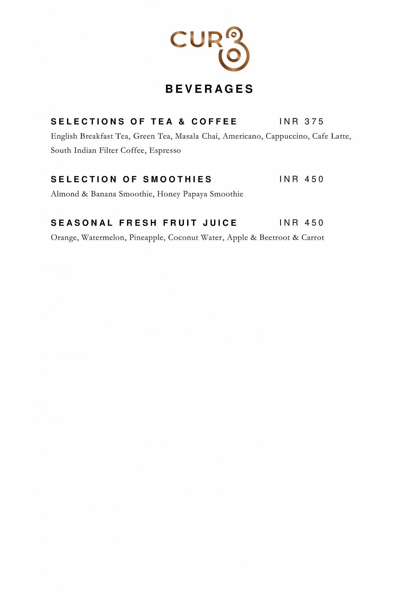 Menu at CUR8, Bengaluru