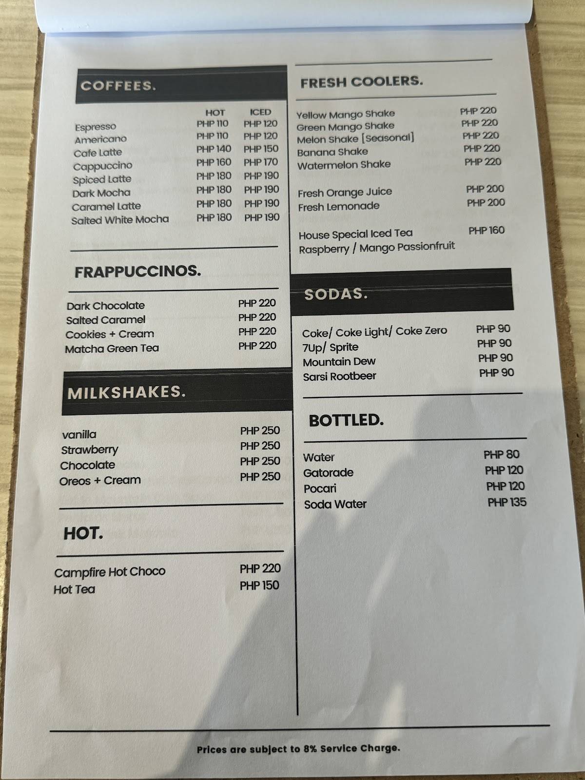 Menu at Caba Garden Cafe, San Pedro