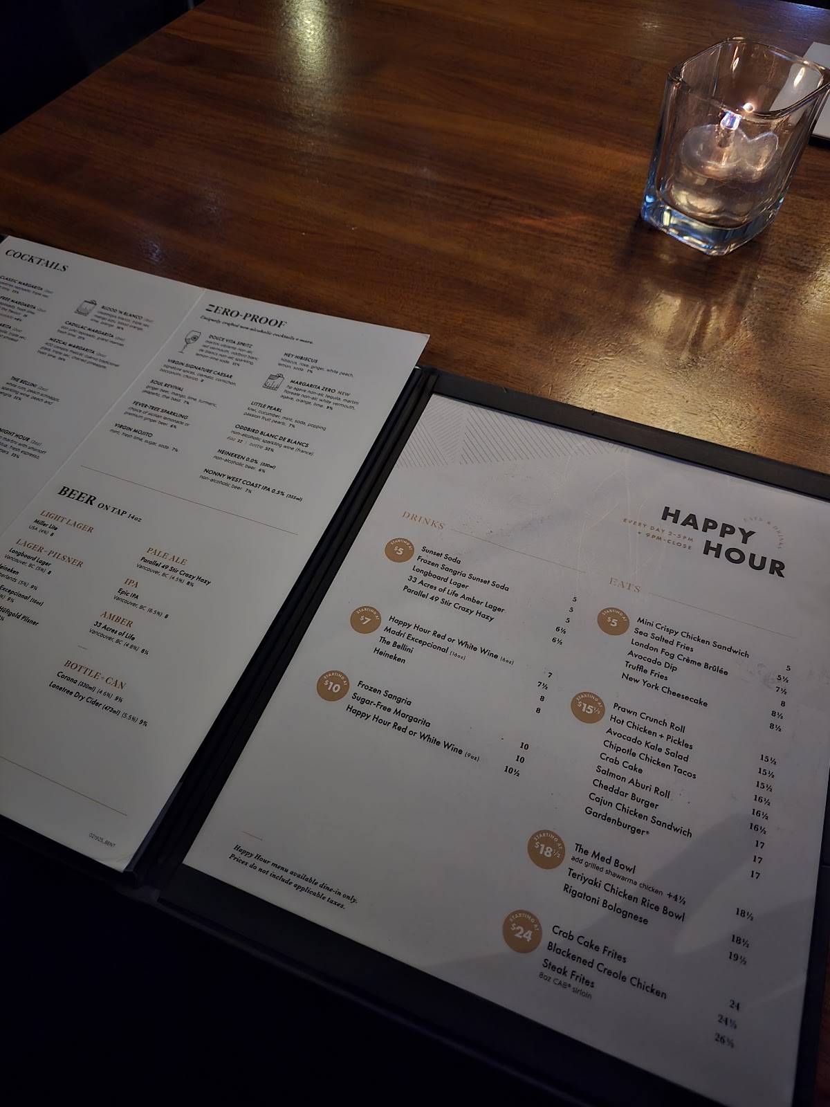 Menu at Cactus Club Cafe, Vancouver, 588 Burrard St