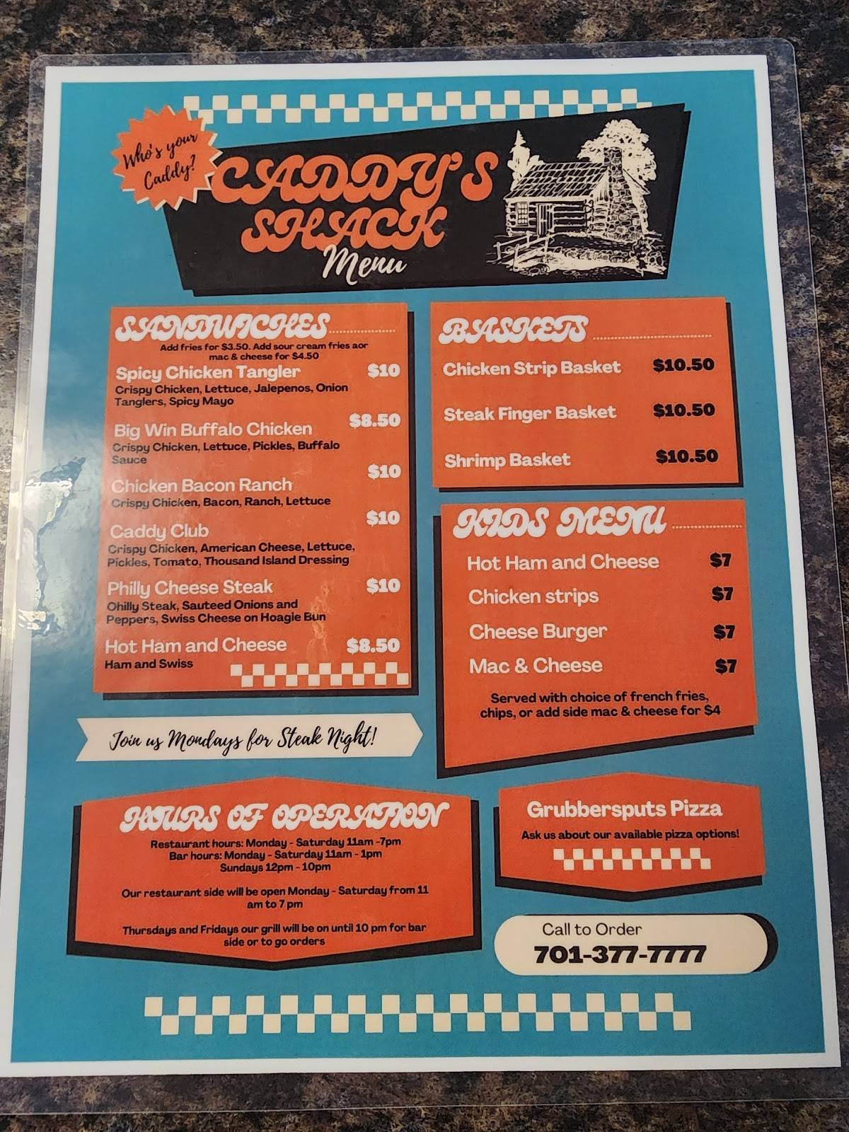 Menu at Caddy's Shack pub & bar, Bowbells