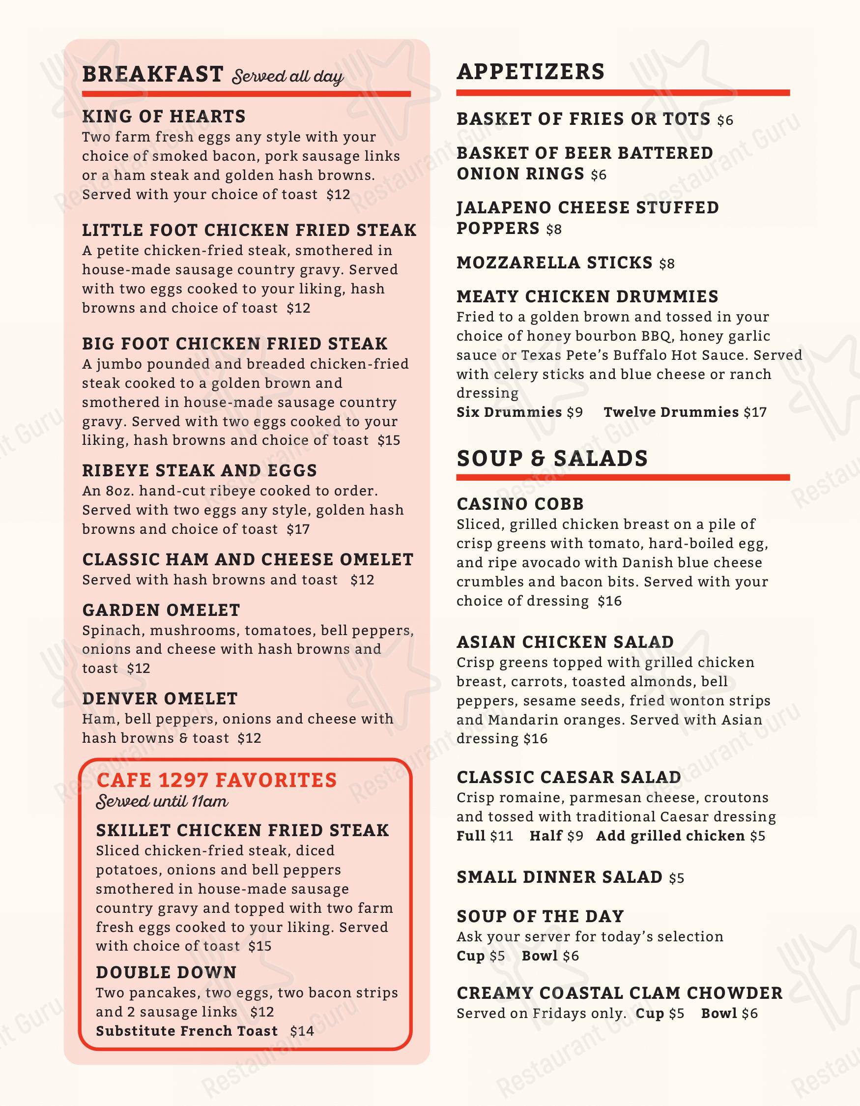 Menu at Café 1297 cafe, Coos Bay, Ocean Blvd NW