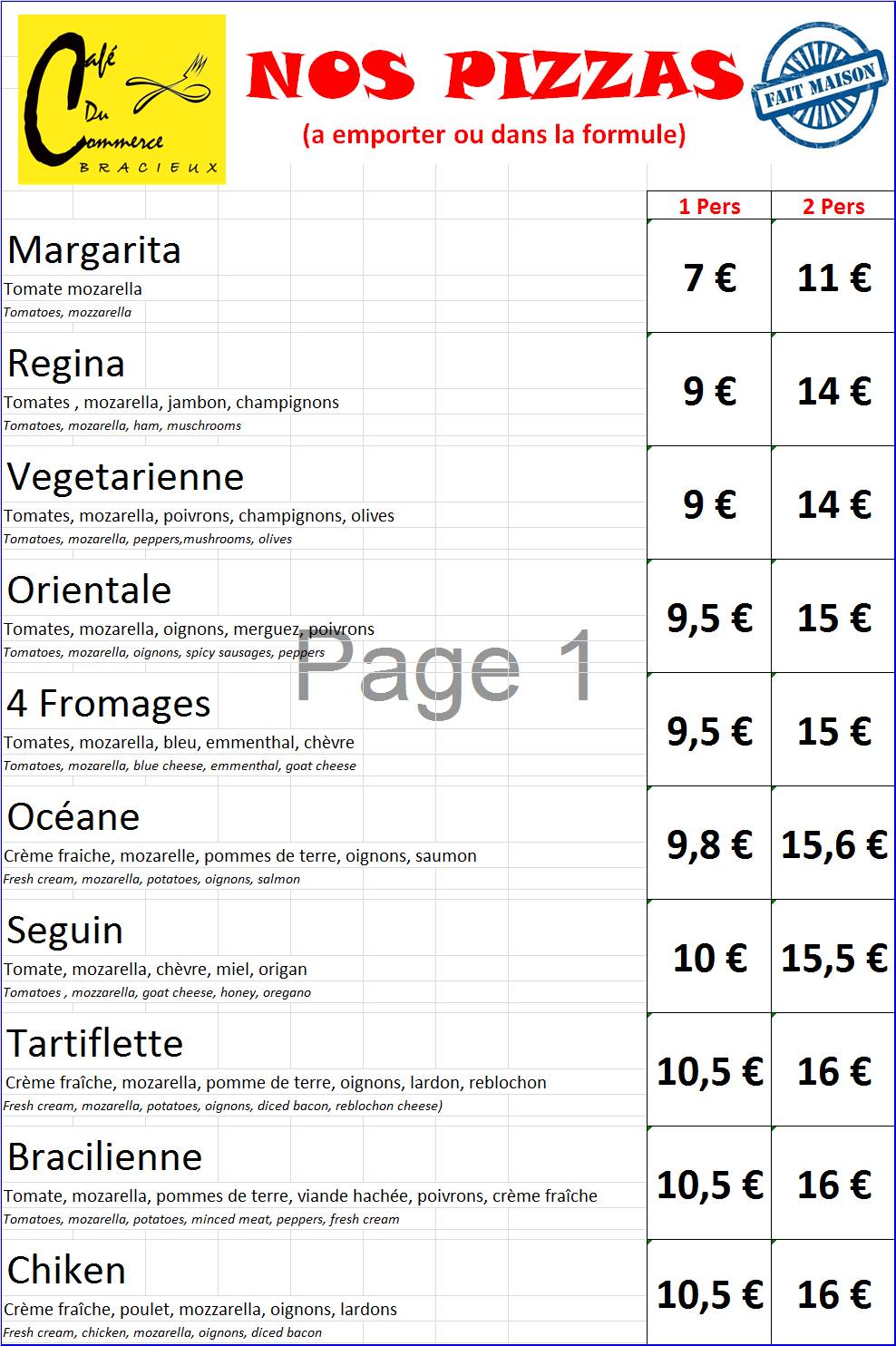 Menu au Café du Commerce, Bracieux, 5 Pl. de L Hôtel de ville