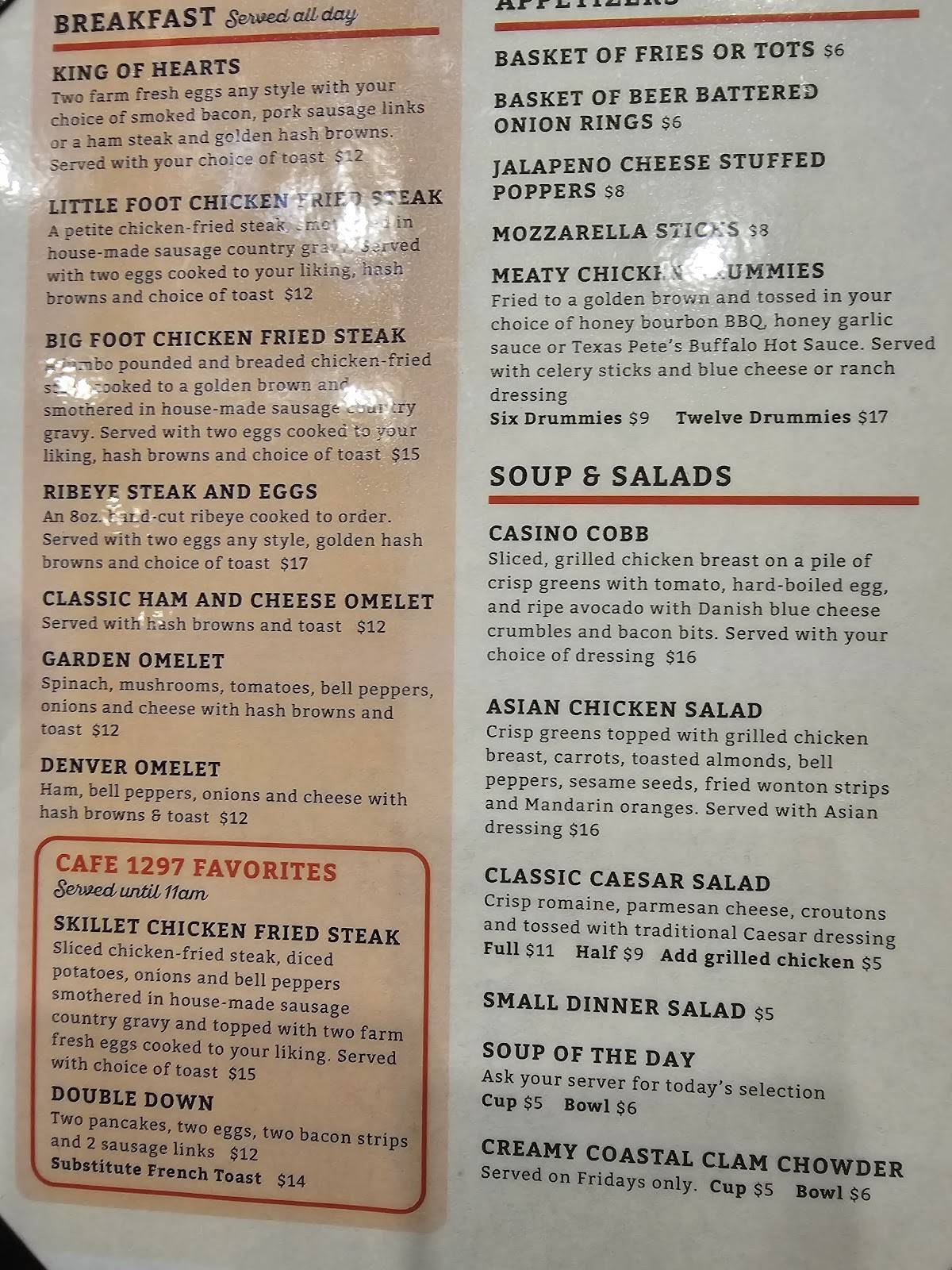 Menu at Café 1297 cafe, Coos Bay, Ocean Blvd NW