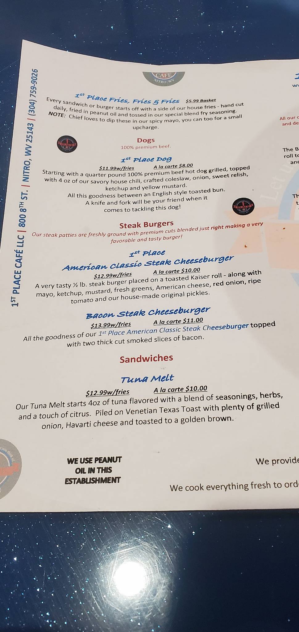 Menu at 1st Place Cafe LLC, Nitro