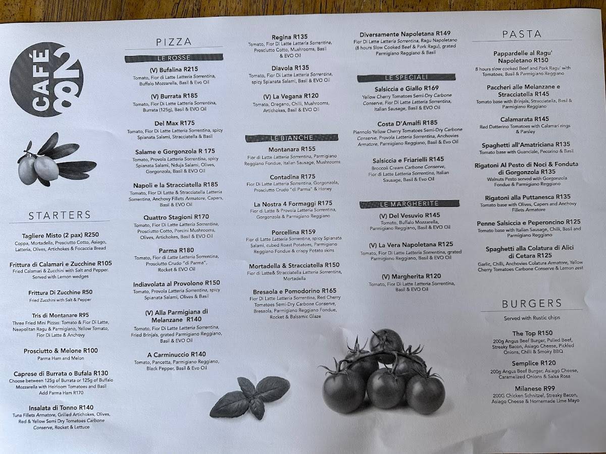 Menu at Cafe 28, Johannesburg, 54 Wierda Rd E
