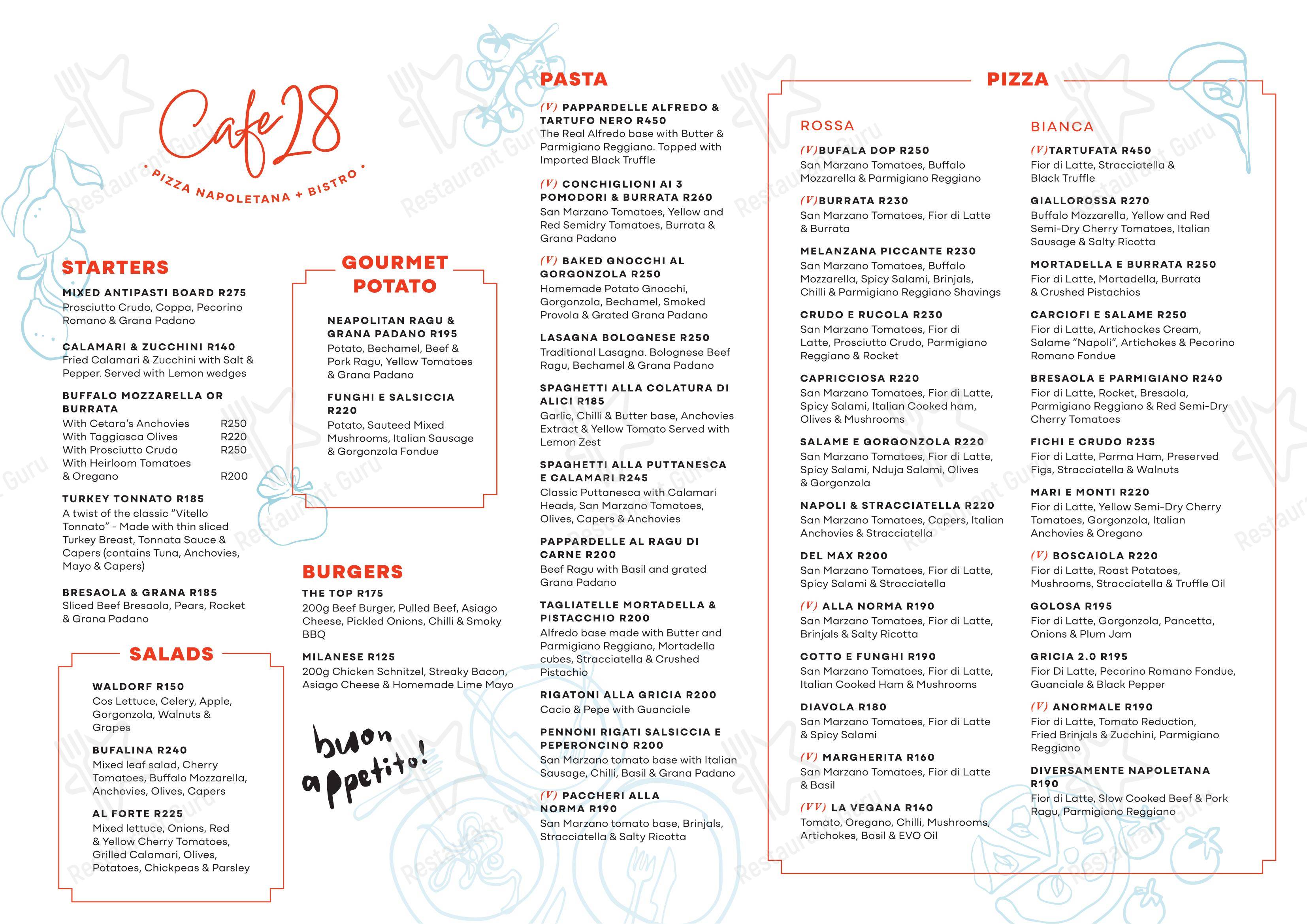 Menu at Cafe 28, Sandton, 54 Wierda Rd E